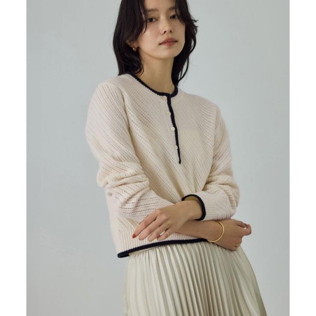 ロペ（ROPE’）/カシミヤ混 透かし柄バイカラーニット/イージーケア