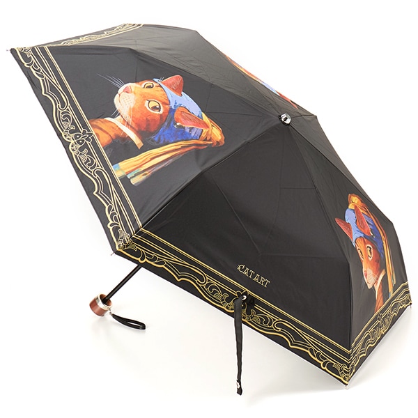 ブルーミング（BLOOMING）/キャットアート　晴雨兼用 折りたたみ傘 (袋付) 真珠のイヤリングをした少女猫　【CAT ART】