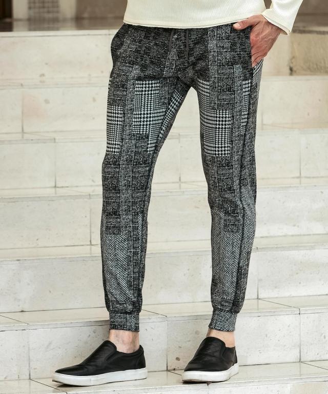 ウノピゥウノウグァーレトレ リラックス（1PIU1UGUALE3 RELAX）/1PIU1UGUALE3 RELAX ハウンドトゥースジャガードロングパンツ