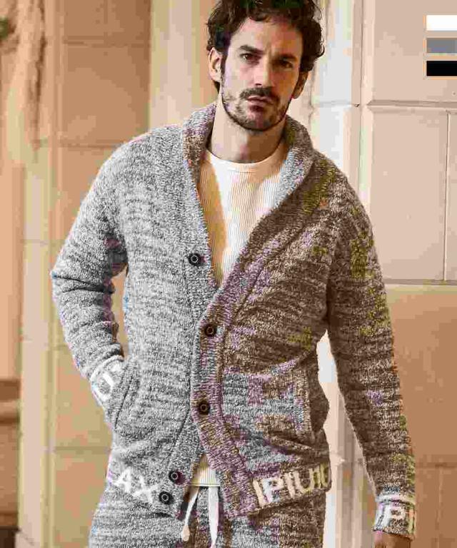 ウノピゥウノウグァーレトレ リラックス（1PIU1UGUALE3 RELAX）/1PIU1UGUALE3 RELAX 裾ロゴショールカラーニットカーディガン