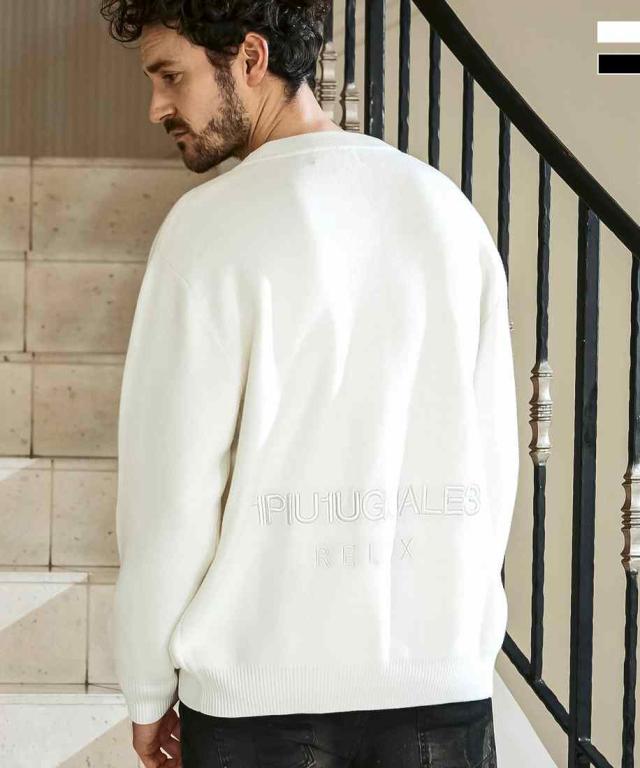 ウノピゥウノウグァーレトレ リラックス（1PIU1UGUALE3 RELAX）/1PIU1UGUALE3 RELAX バックロゴ刺繍ニットカーディガン