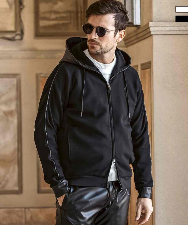 ウノピゥウノウグァーレトレ リラックス（1PIU1UGUALE3 RELAX）/1PIU1UGUALE3 RELAX レザーコンビネーションジップアップパーカー