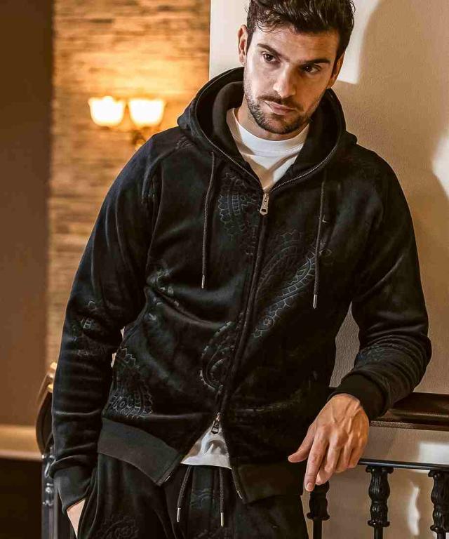 ウノピゥウノウグァーレトレ リラックス（1PIU1UGUALE3 RELAX）/1PIU1UGUALE3 RELAX ペイズリーベロアジップパーカー