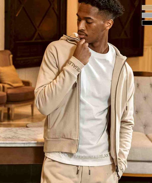 ウノピゥウノウグァーレトレ リラックス（1PIU1UGUALE3 RELAX）/1PIU1UGUALE3 RELAX ラインストーンカフスウェットジップパーカー