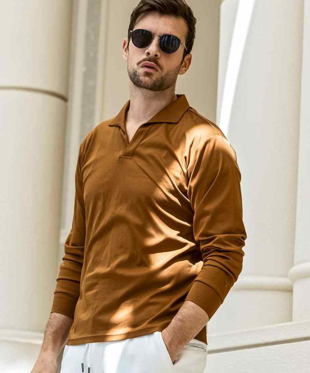 ウノピゥウノウグァーレトレ リラックス（1PIU1UGUALE3 RELAX）/1PIU1UGUALE3 RELAX シルクブレンドイタリアンカラーロングTシャツ