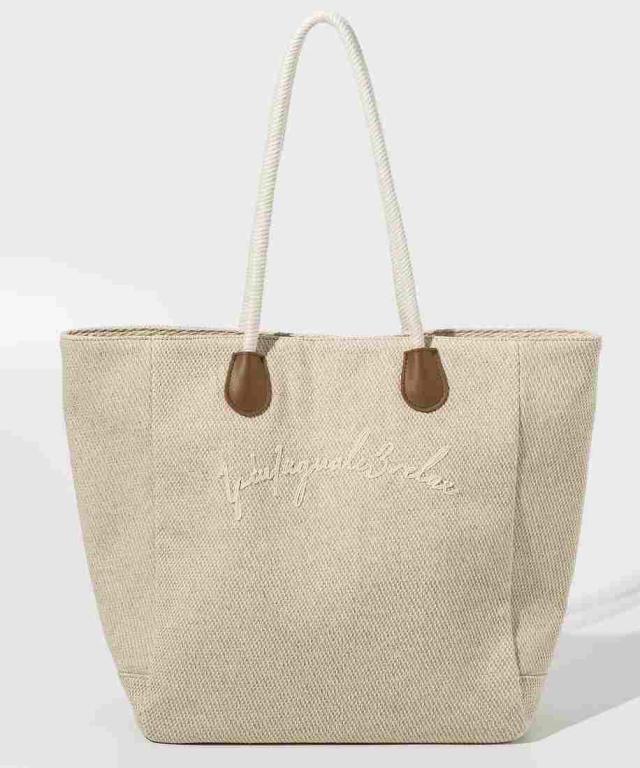 ウノピゥウノウグァーレトレ リラックス（1PIU1UGUALE3 RELAX）/1PIU1UGUALE3 RELAX ロープ刺繍ロゴリネンブレンドトートバッグ