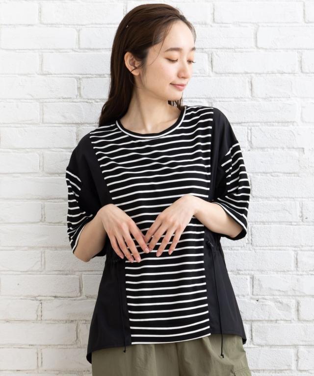 サブ ストリート（sab street）/【大きいサイズ】 9号・15号 FONTLAB 布帛切替ボーダーカットソー