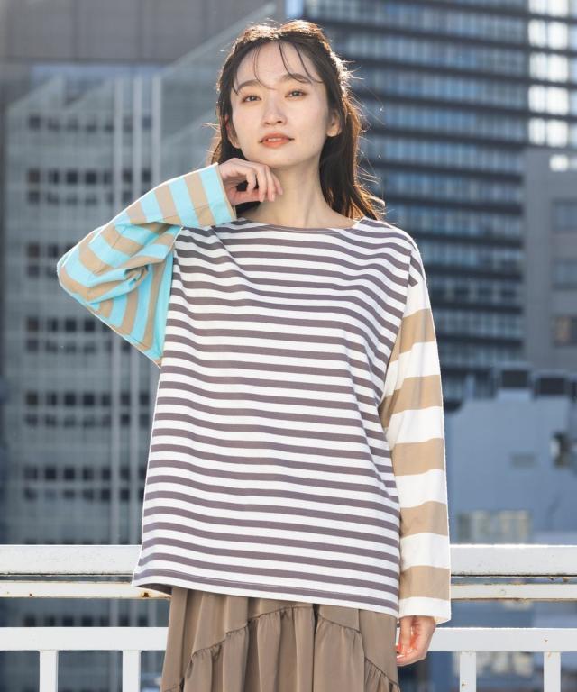 サブ ストリート（sab street）/【大きいサイズ】 9号・15号(M・3L) FONTLAB MIXボーダーカットソー