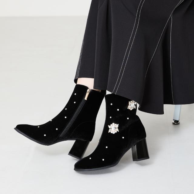 オリエンタルトラフィック（ORiental TRaffic）/ビジュー×ラウンドトゥベロアブーツ/41418