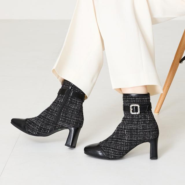 オリエンタルトラフィック（ORiental TRaffic）/ビジューバックルツイードヒールブーツ/41419