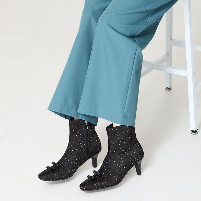 オリエンタルトラフィック（ORiental TRaffic）/リボンモチーフラインストーンヒールブーツ/41436