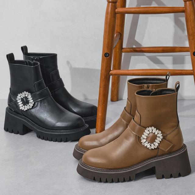 オリエンタルトラフィック（ORiental TRaffic）/【25秋冬新作】ビジューバックル厚底ブーツ/51402