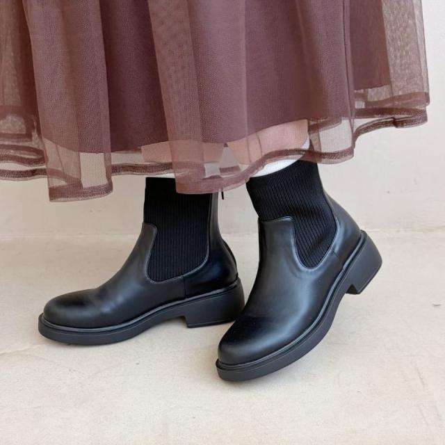 オリエンタルトラフィック（ORiental TRaffic）/柔らかいニット クッション入り【25秋冬新作】リブニットバックジップブーツ/52407