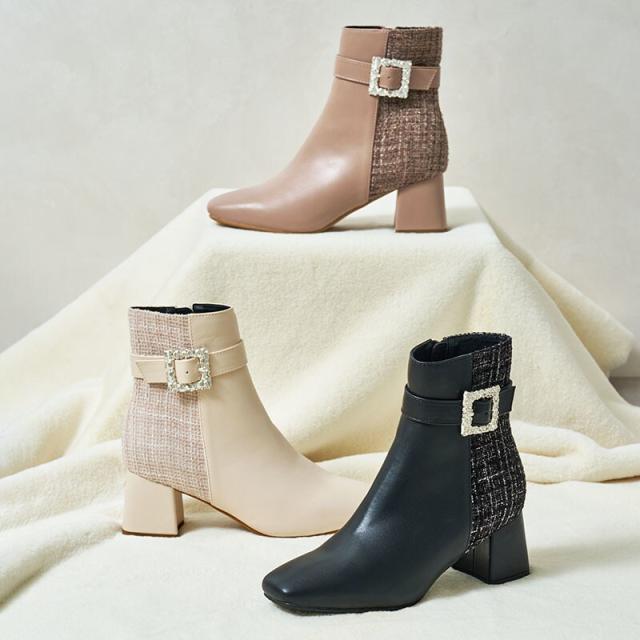 オリエンタルトラフィック（ORiental TRaffic）/【25秋冬新作】ビジューモチーフ切替ヒールブーツ/51424