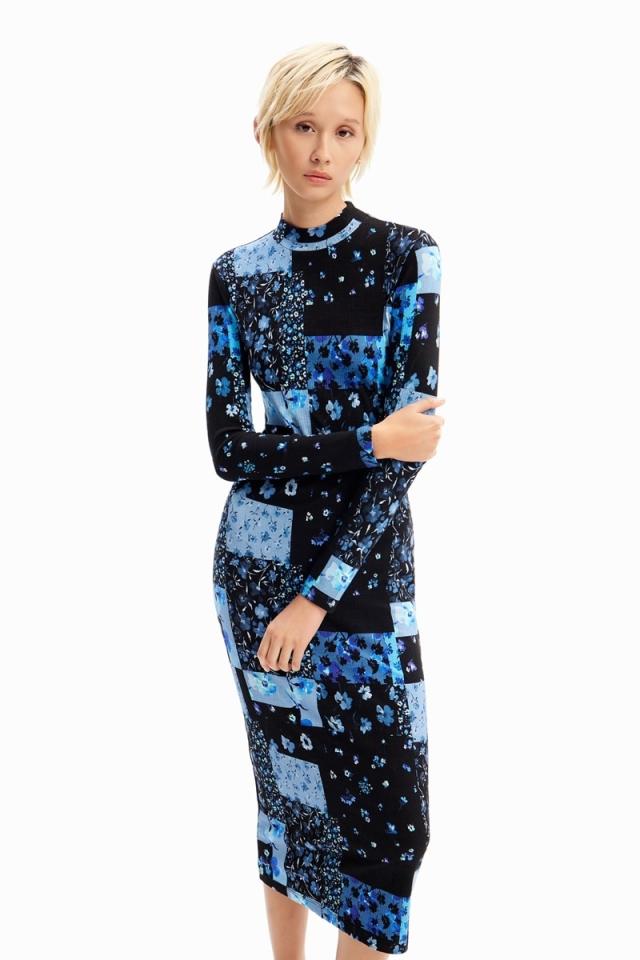 デシグアル（Desigual）/花柄 リブ編み ミディワンピース