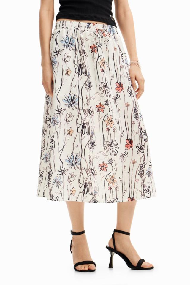 デシグアル（Desigual）/イラスト花柄のミディスカート