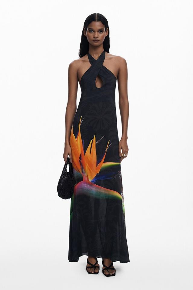 デシグアル（Desigual）/鳥と花のプリント柄ロングドレス