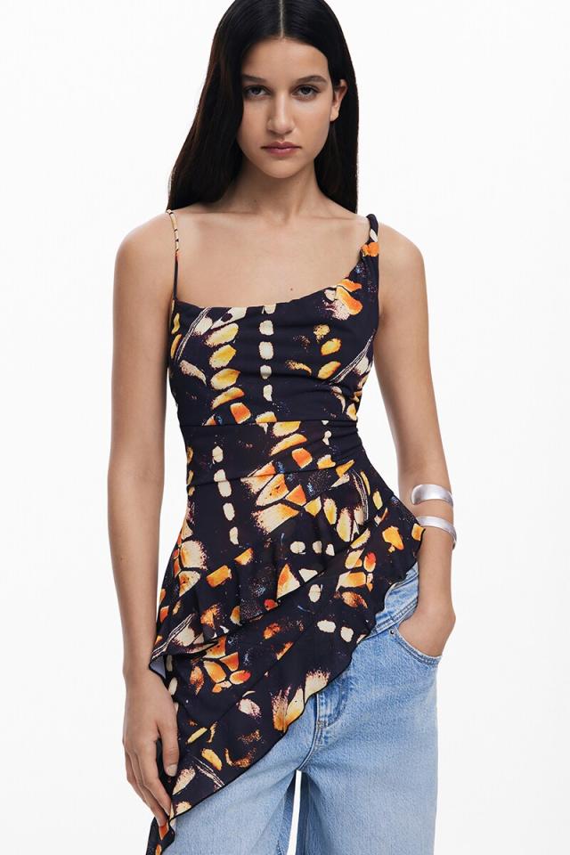 デシグアル（Desigual）/【5サイズ展開/XS/XL/大きいサイズ】蝶のアシンメトリーチュニック