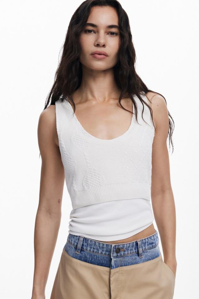 デシグアル（Desigual）/【5サイズ展開/XS/XL/大きいサイズ】2in1 クロシェ付き タンクトップ