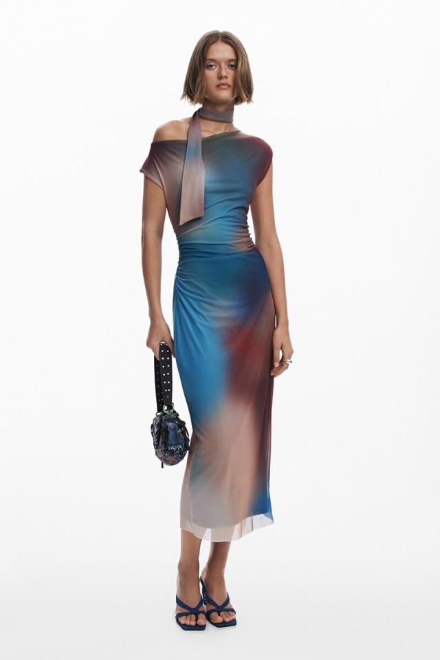 デシグアル（Desigual）/【5サイズ展開/XS/XL/大きいサイズ】オーロラグラデーション ドレープドレス