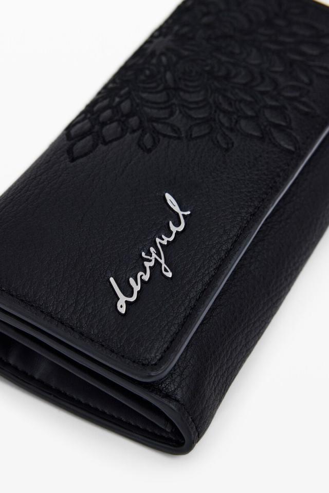 デシグアル（Desigual）/フラワー刺繍入り フェイクレザー長財布