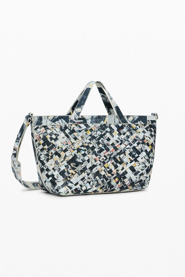 デシグアル（Desigual）/【大容量】ショルダーストラップ付き 編み込みミディアムショッパーバッグ