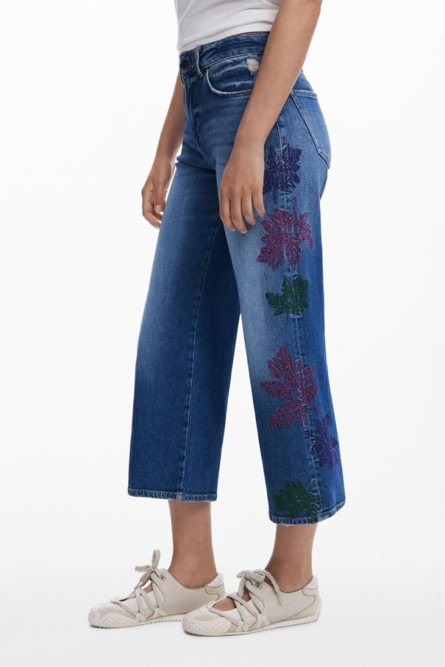 デシグアル（Desigual）/【6サイズ展開/34/44】刺繍入りカウボーイクロップドデニムパンツ