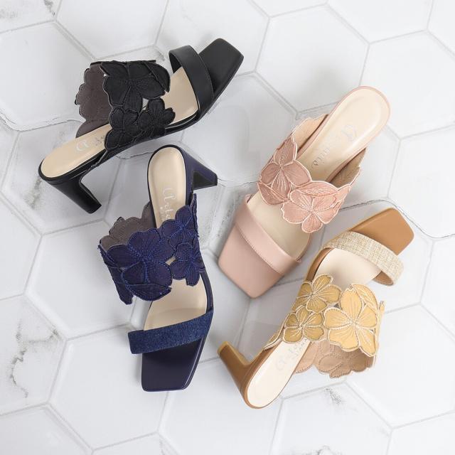 アルテミス by ダイアナ（artemis by DIANA）/フラワー刺繍ミュールサンダル