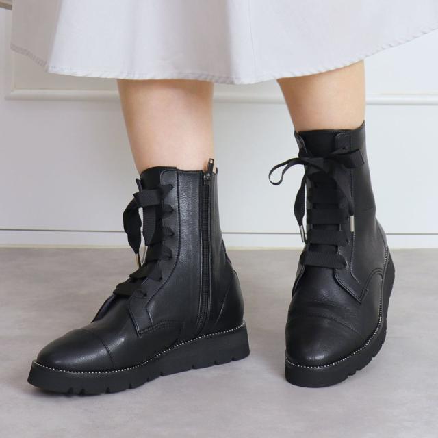 アルテミス by ダイアナ（artemis by DIANA）/【片足300g】軽量　グログランリボンレースアップ厚底ショートブーツ