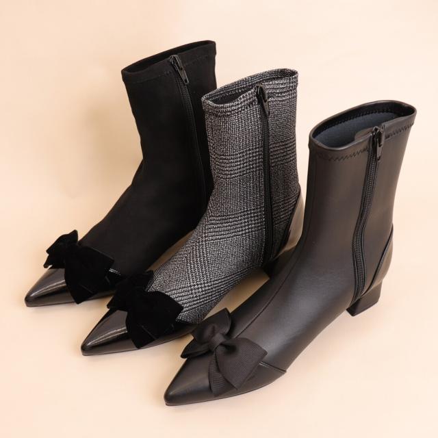 アルテミス by ダイアナ（artemis by DIANA）/【25秋冬新作】ポインテッドトゥ　ビッグリボンストレッチショートブーツ
