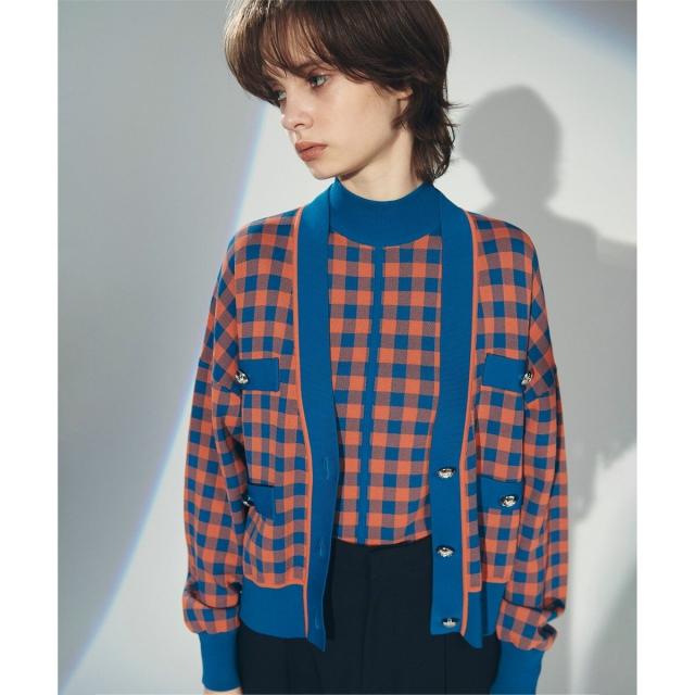 グレースコンチネンタル（GRACE CONTINENTAL）/チェックVネックニットカーディガン