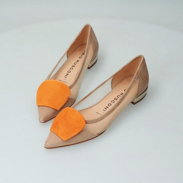 ファビオ ルスコーニ（FABIO RUSCONI）/FABIO RUSCONI◆1．6cmヒール◆ポインテッドカラーヒールチュールパンプス