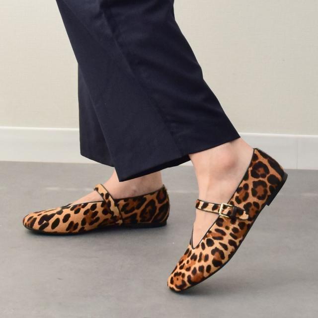 ファビオ ルスコーニ（FABIO RUSCONI）/Fabio Rusconi◆1cmヒール◆レオパード柄ストラップフラットパンプス