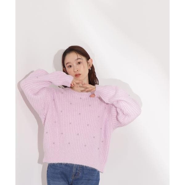 エヌ ナチュラルビューティーベーシック（N．Natural Beauty Basic*）/スタッズ畦ニット