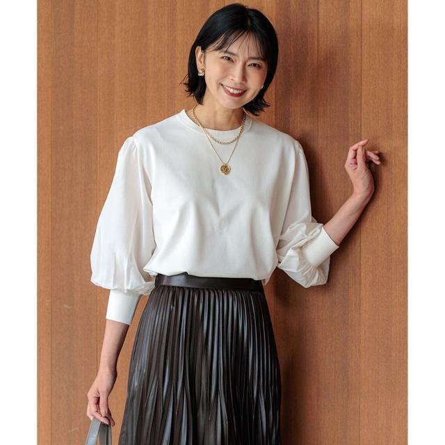 23区（23KU）/【ご好評につきカラー追加/洗える】クロスコンビ パフスリーブ ニット