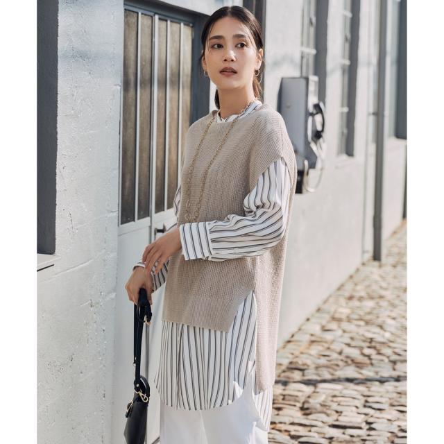 自由区（JIYU−KU）/【洗える】リネンミドルゲージニット ベスト