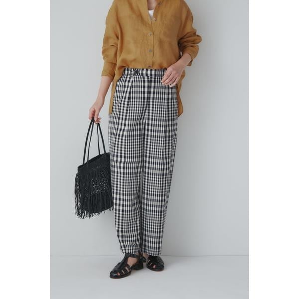 ヒューマンウーマン（human woman）/◆綿麻チェックセミワイドパンツ