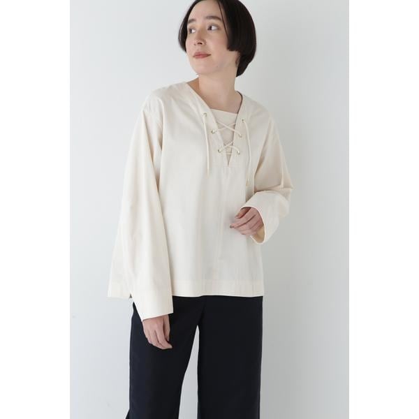 ヒューマンウーマン（human woman）/◆ツイルワッシャーレースアップブラウス