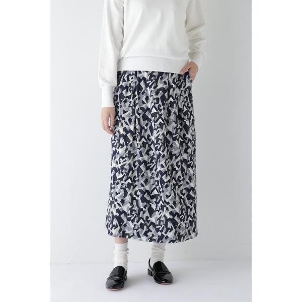 ヒューマンウーマン（human woman）/◆レーヨン麻キャンバスカモジオメトリックＰＴタックコクーンスカート