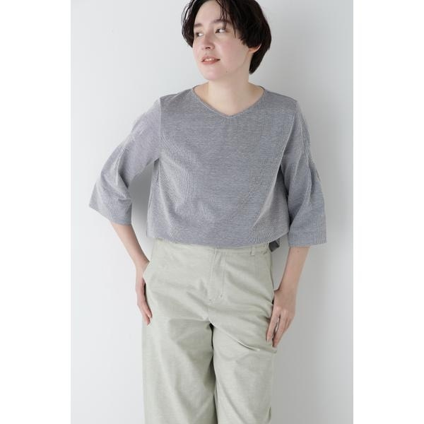 ヒューマンウーマン（human woman）/◆ジャガードストライプジャージーＶネックプルオーバー