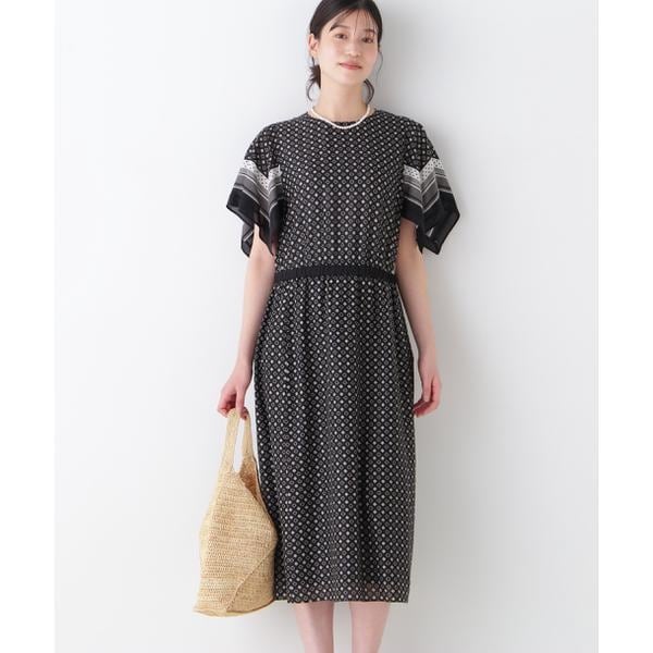 ヒューマンウーマン（human woman）/◆コットンセルロースパネル幾何プリントフレアスリーブワンピース