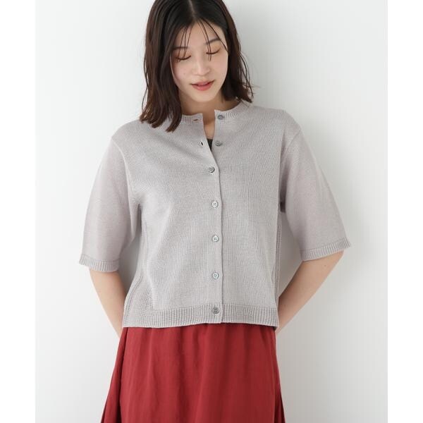 ヒューマンウーマン（human woman）/◆ミドルゲージギマクルーネック半袖カーディガン