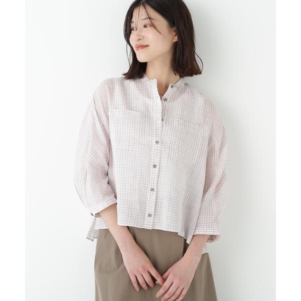 ヒューマンウーマン（human woman）/◆ラミーバンドカラーチェックシャツブラウス