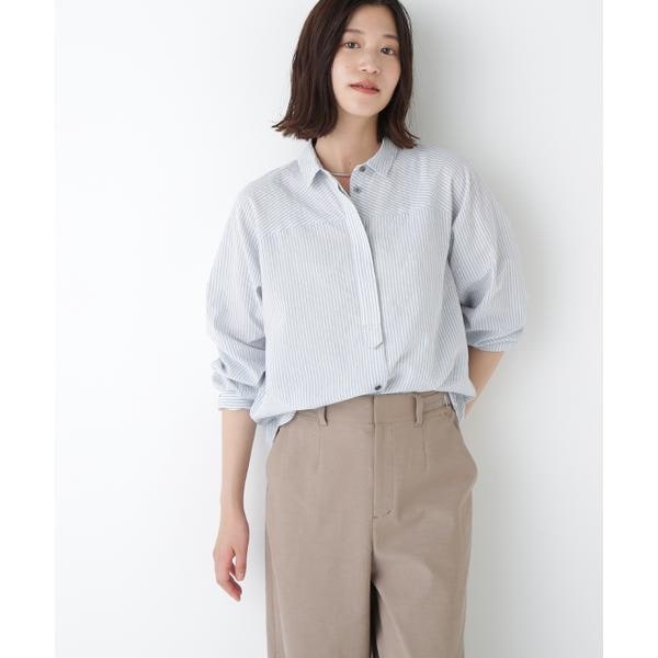 ヒューマンウーマン（human woman）/◆パナマサッカーストライプシャツブラウス