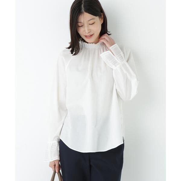 ヒューマンウーマン（human woman）/袖チェックジャガードブラウス