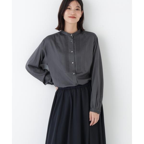 ヒューマンウーマン（human woman）/◆ピンタックバンドカラーブラウス