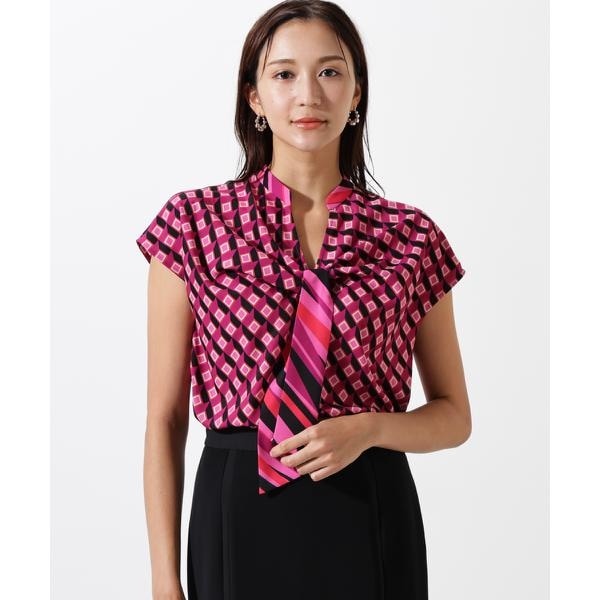 ピンキー＆ダイアン（PINKY&DIANNE）/ジオメトリックプリントクロスリボンブラウス