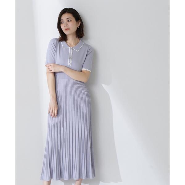 ナチュラルビューティーベーシック（NATURAL BEAUTY BASIC）/バイカラーラインポロニットワンピース