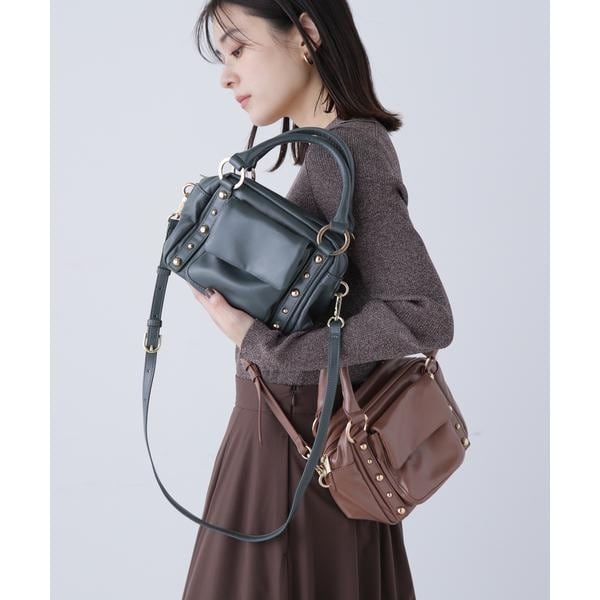 ナチュラルビューティーベーシック（NATURAL BEAUTY BASIC）/メタルスタッズスクエアボストンバッグ