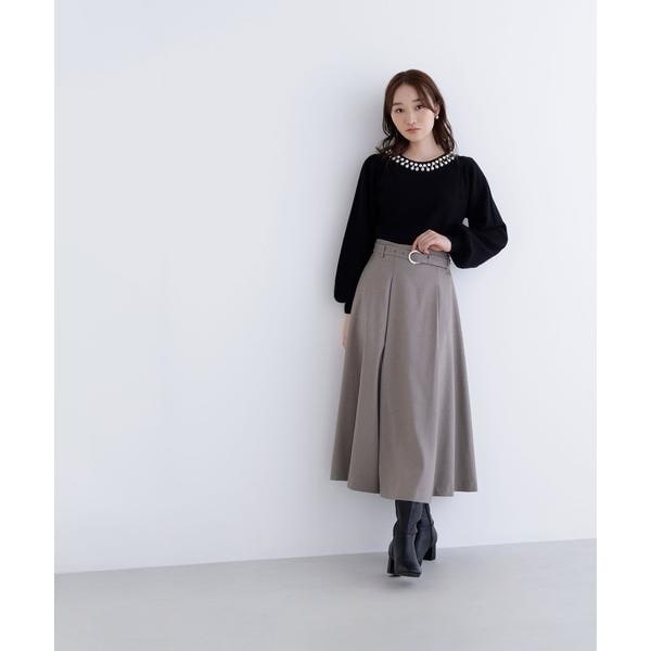 ナチュラルビューティーベーシック（NATURAL BEAUTY BASIC）/メタルバックルフレアスカート